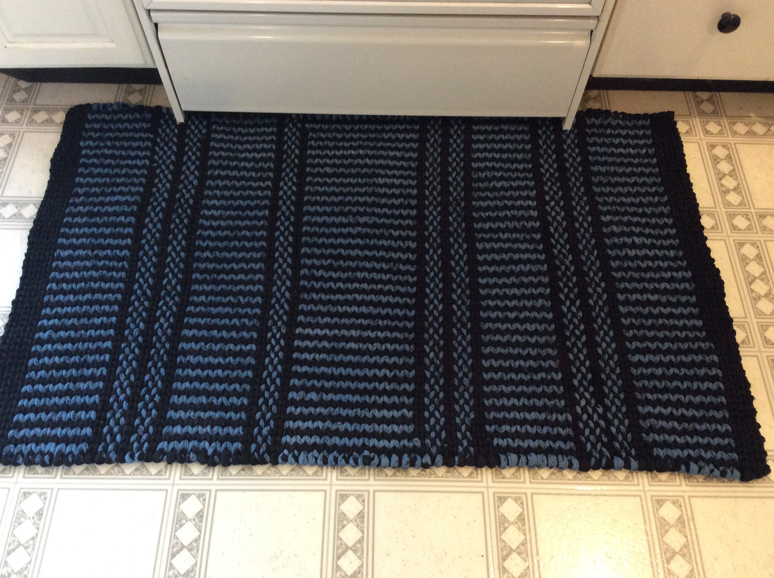 Twined Rag Rug Slate Blue & Black-Large 46” x 28” Size. READY TO SHIP ...