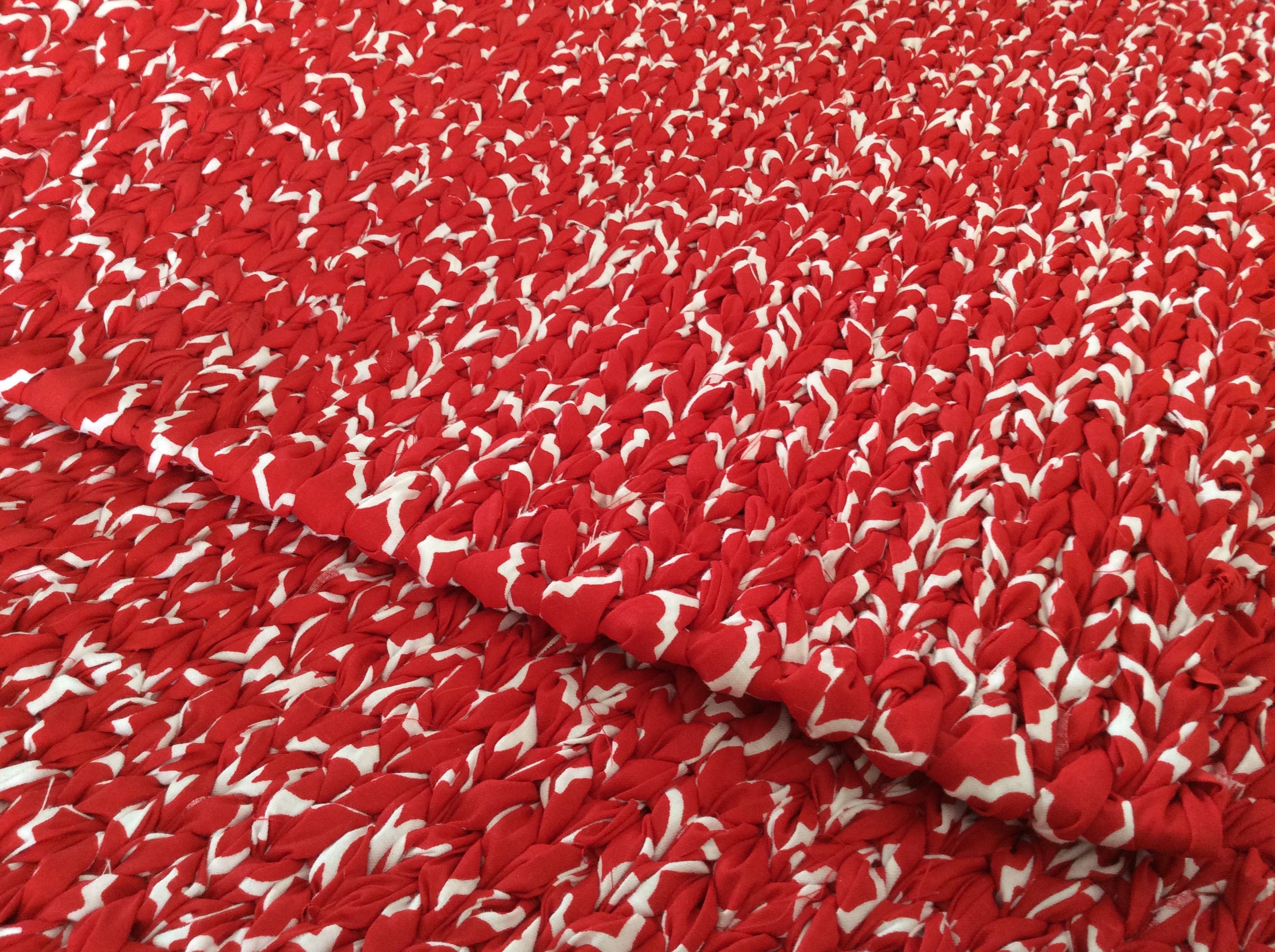 36 x 24 Red & White Twined Rag Rug-READY TO SHIP-Kitchen, Bath, Entry ...