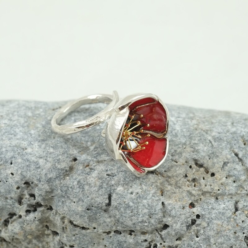 Poppy Flower Ring - Etsy