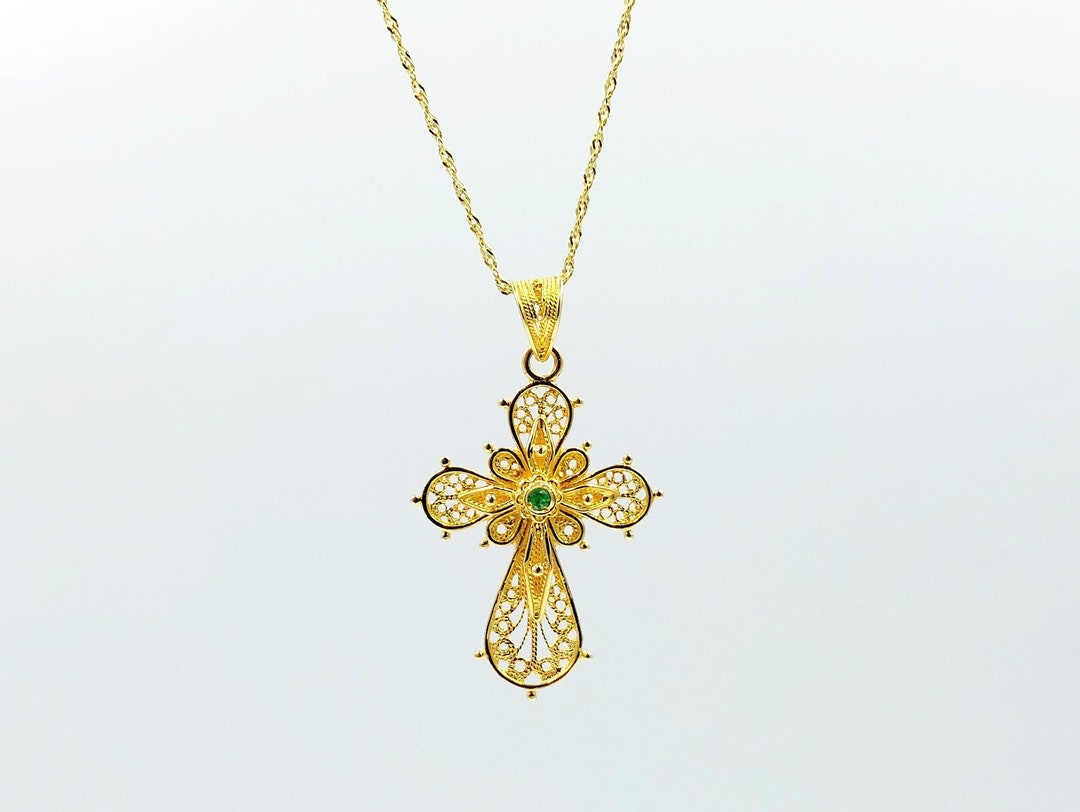 Gold Filigree Cross, Handmade Cross, Byzantine Cross, Saphire Cross ...