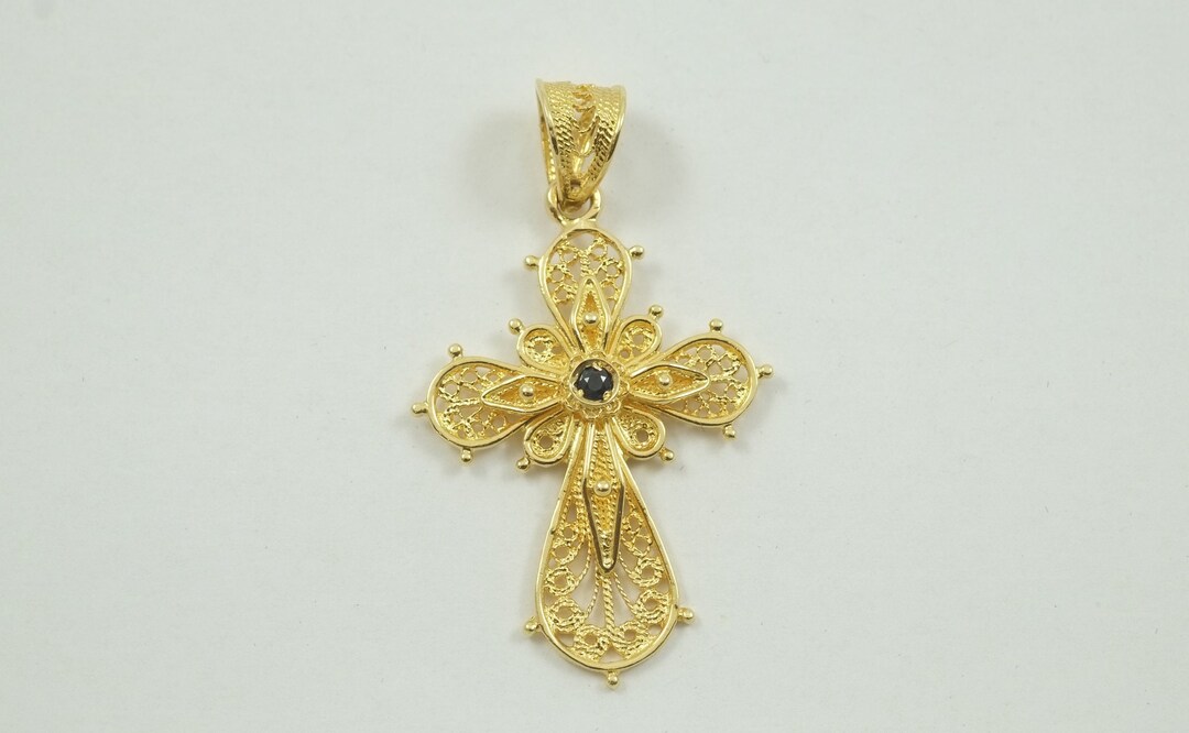 Gold Filigree Cross Handmade Cross Byzantine Cross Saphire - Etsy