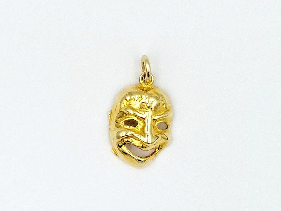 Gold Theater Mask Pendant, Ancient Theater Mask, Comedy Mask Pendant ...