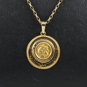 Gold Goddess Athena Pendant Greek Key Design Solid Gold 14k | Etsy