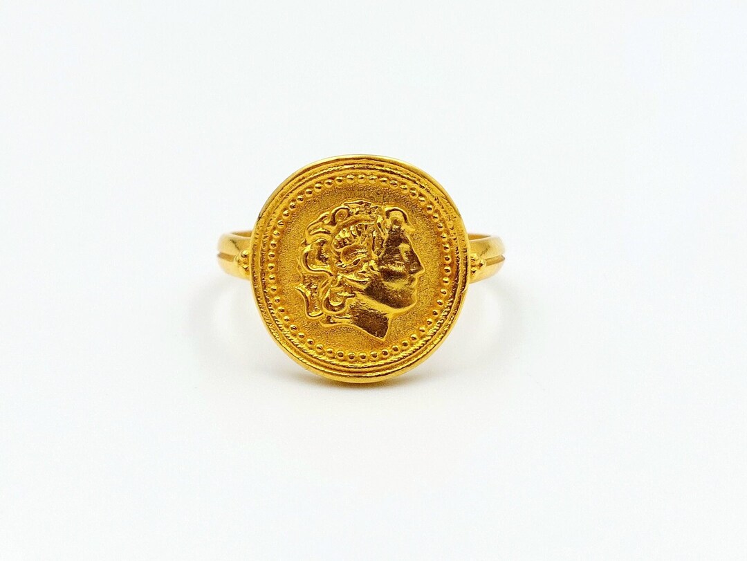 Gold Alexander the Great Ring, Solid Gold 18k, Signet Ring, Greek ...