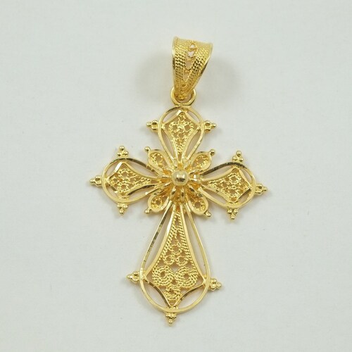 Byzantine Cross Pendant 18K Solid Gold Cross Gold Filigree - Etsy