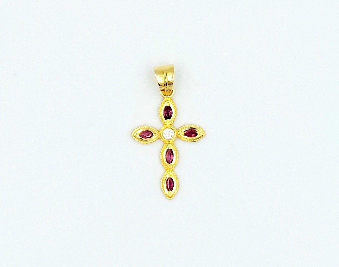 Gold 18k Cross, Handmade Cross, Ruby Cross, Greek Jewelry, 18k Solid ...