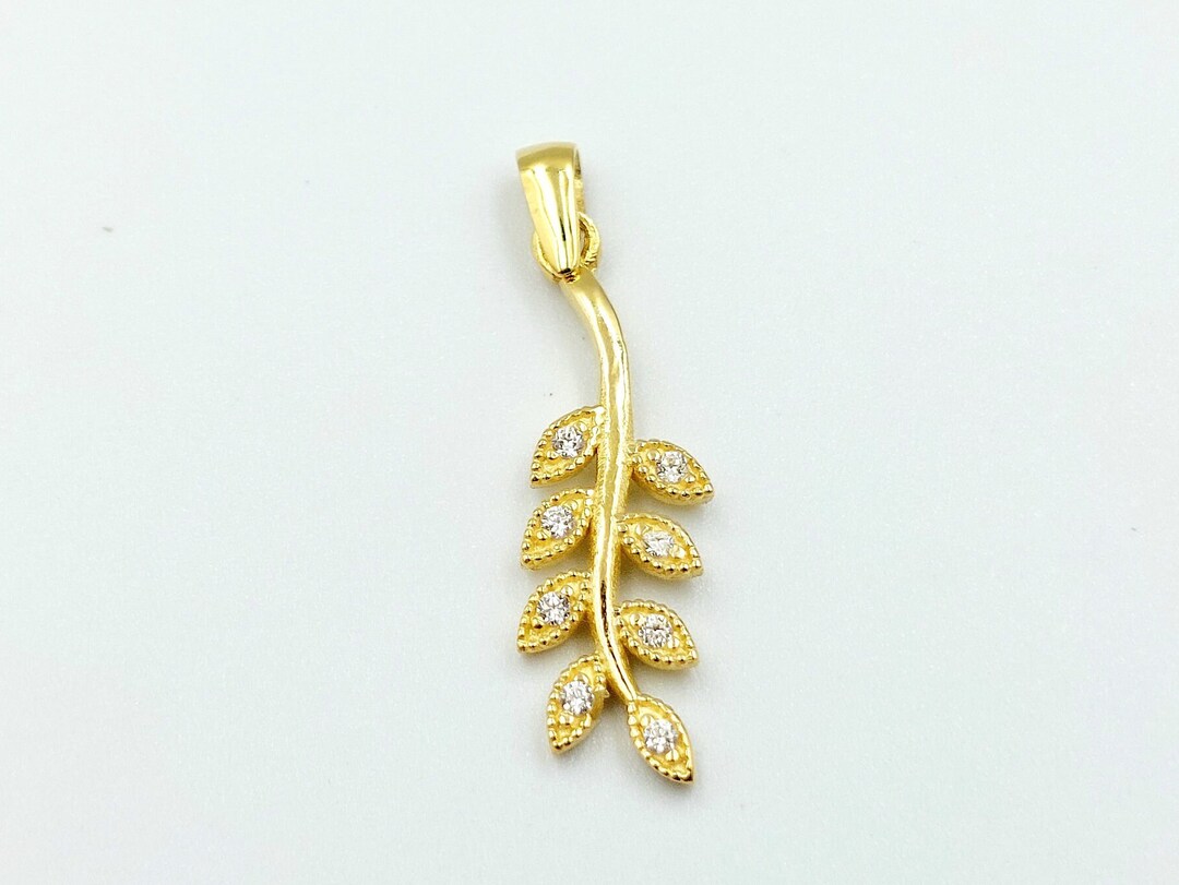 Gold Olive Leaves Pendant, Gold Olive Branch Pendant, Solid Gold 14k ...