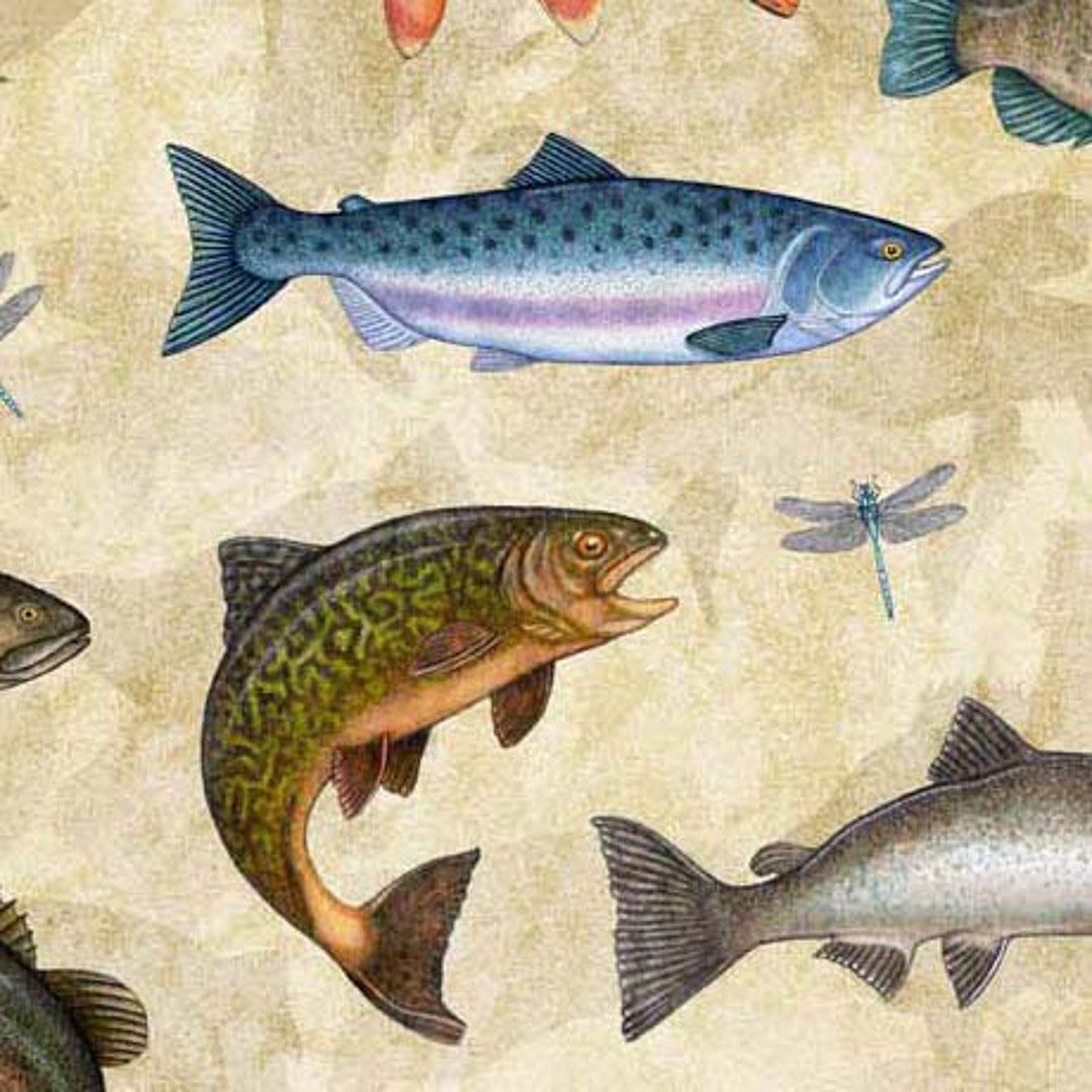 Fish Tails 2600-30067-E Tan Fish Allover by Dan Morris for QT Fabrics ...