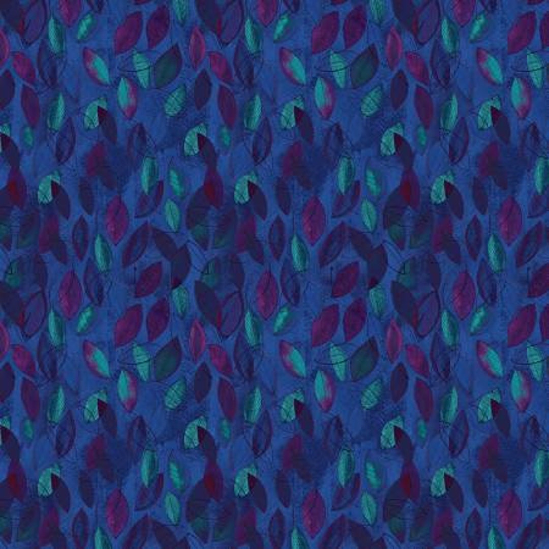 Prismatics 16090-55 Small Tossed Leaf Dark Blue by Marta Cortese for ...