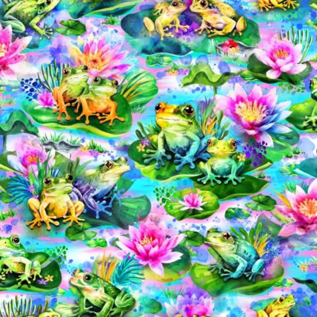 Hip Hop 597661 Frogs on Lily Pads by Oasis Fabrics - Etsy