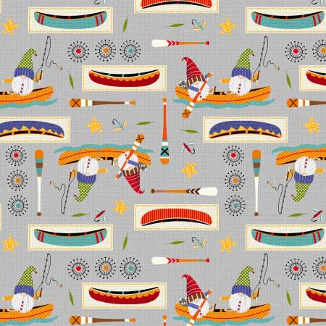 Camping Gnomes 8253-19 Gray Canoes by Lori Nawyn for Studio E - Etsy
