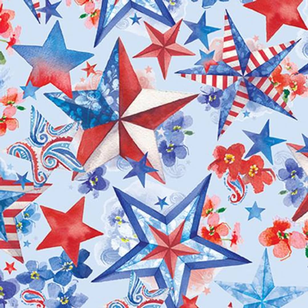 Lucky Stars 3902-11 Light Blue Stars With Flowers by Silas M. Studio ...