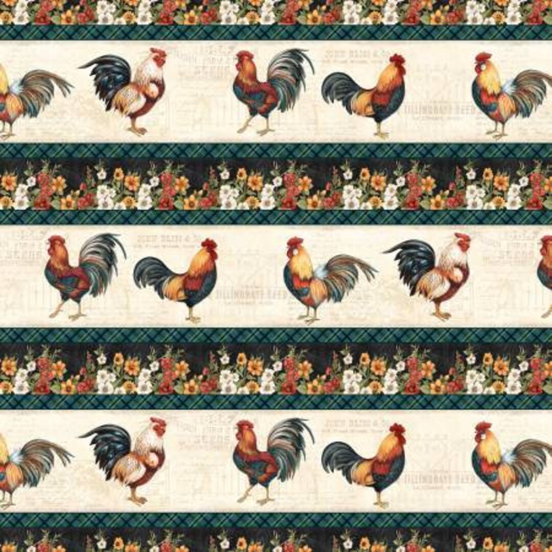 End of Bolt 20” Garden Gate Roosters 39811-149 Multi Repeating Stripe ...