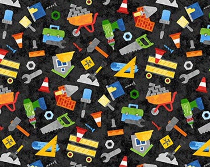 Build Your Own World 25256-99 Black Multi Tossed Tools for Northcott - Etsy