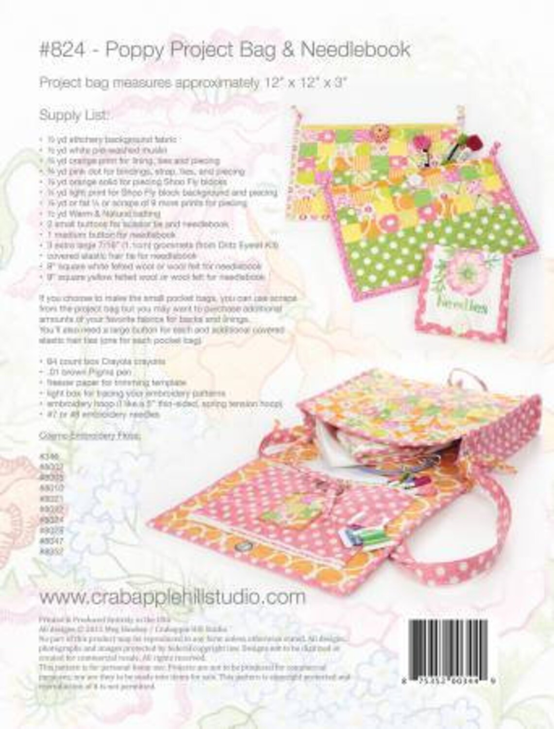 Poppy Project Bag & Needlework 824 Pattern by Crabapple Hill - Etsy