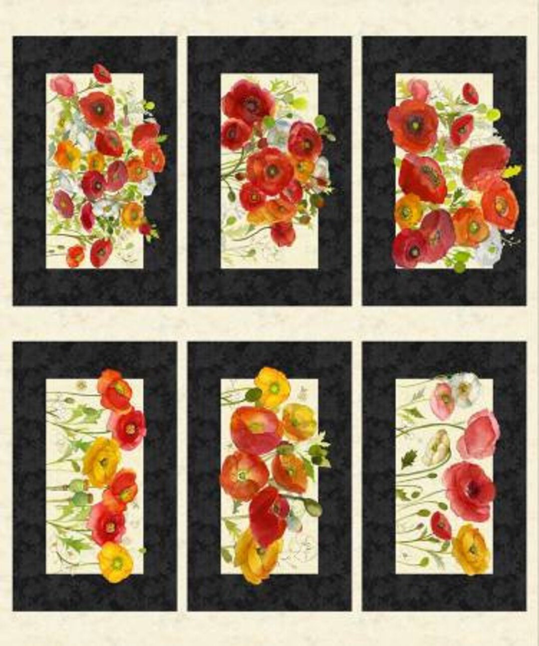 Poppy Dreams Y3985-3 Black Digital 36” Placemat Panel by Sue Zipkin for ...