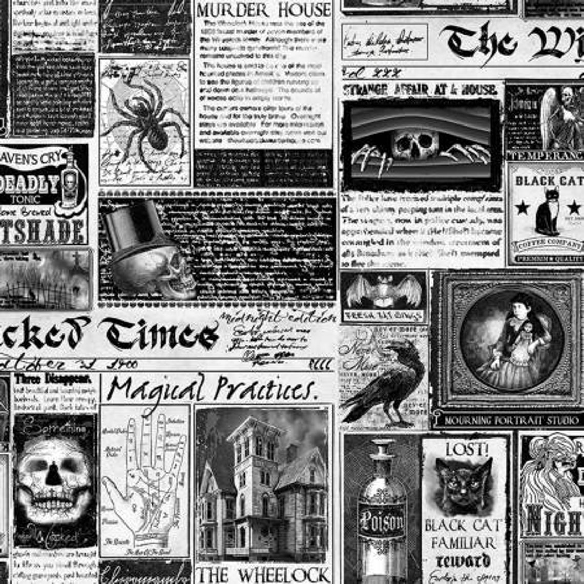 Wicked CD1825 White Wicked Time Newspaper for Timeless Treasures - Etsy