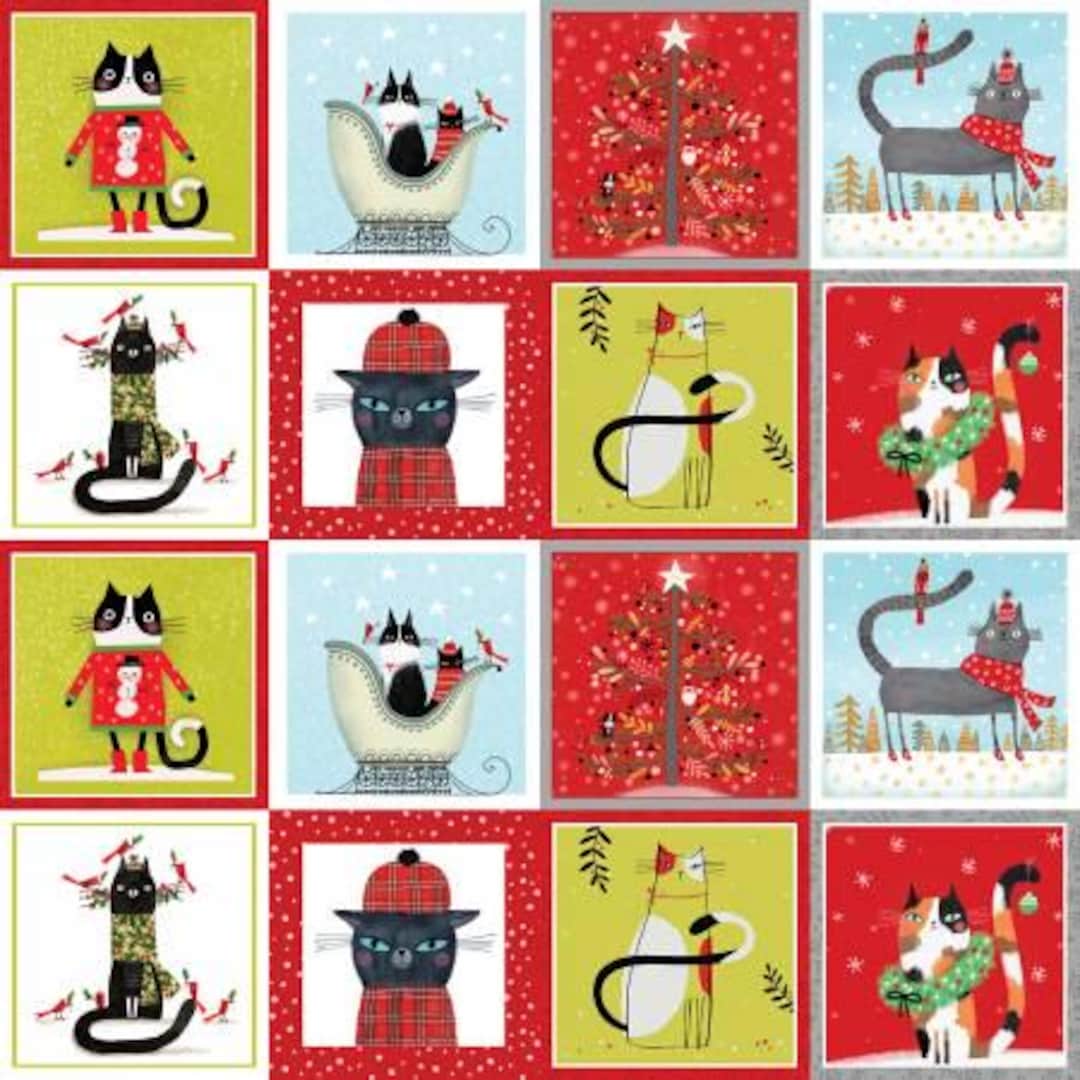 Meowy Christmas 16231-99 Meowy Christmas Squares Panel by Terry Runyan ...