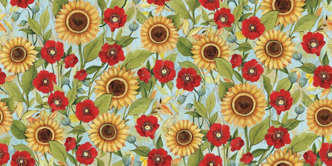 Susan Winget Prints 744801600715 Tossed Floral With Sunflowers for ...