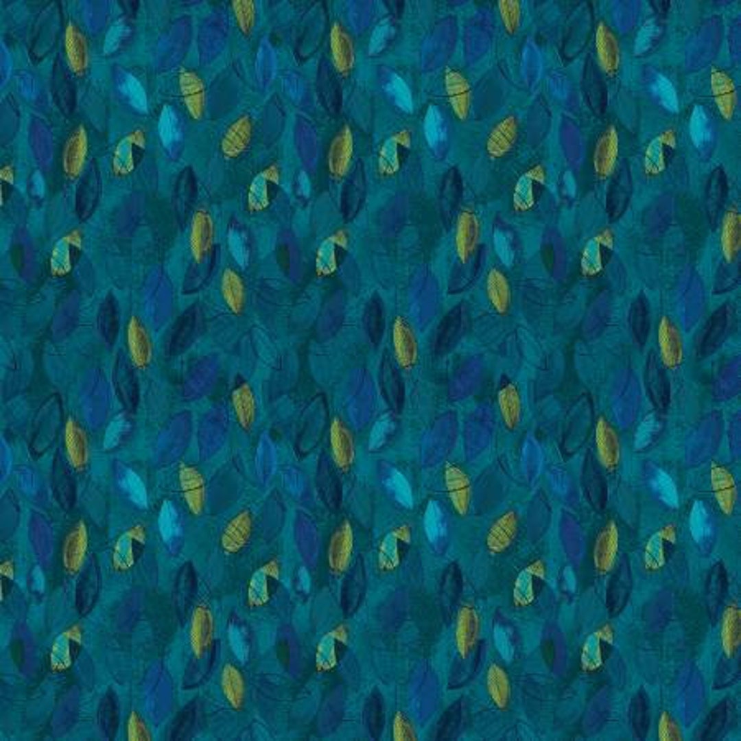 Prismatics 16090-85 Small Tossed Leaf Dark Turquoise by Marta Cortese ...