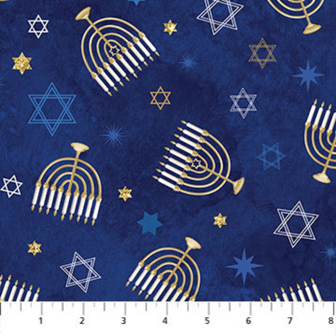 Stonehenge Happy Hanukkah 24777M-46 Blue Metallic by Deborah Edwards ...