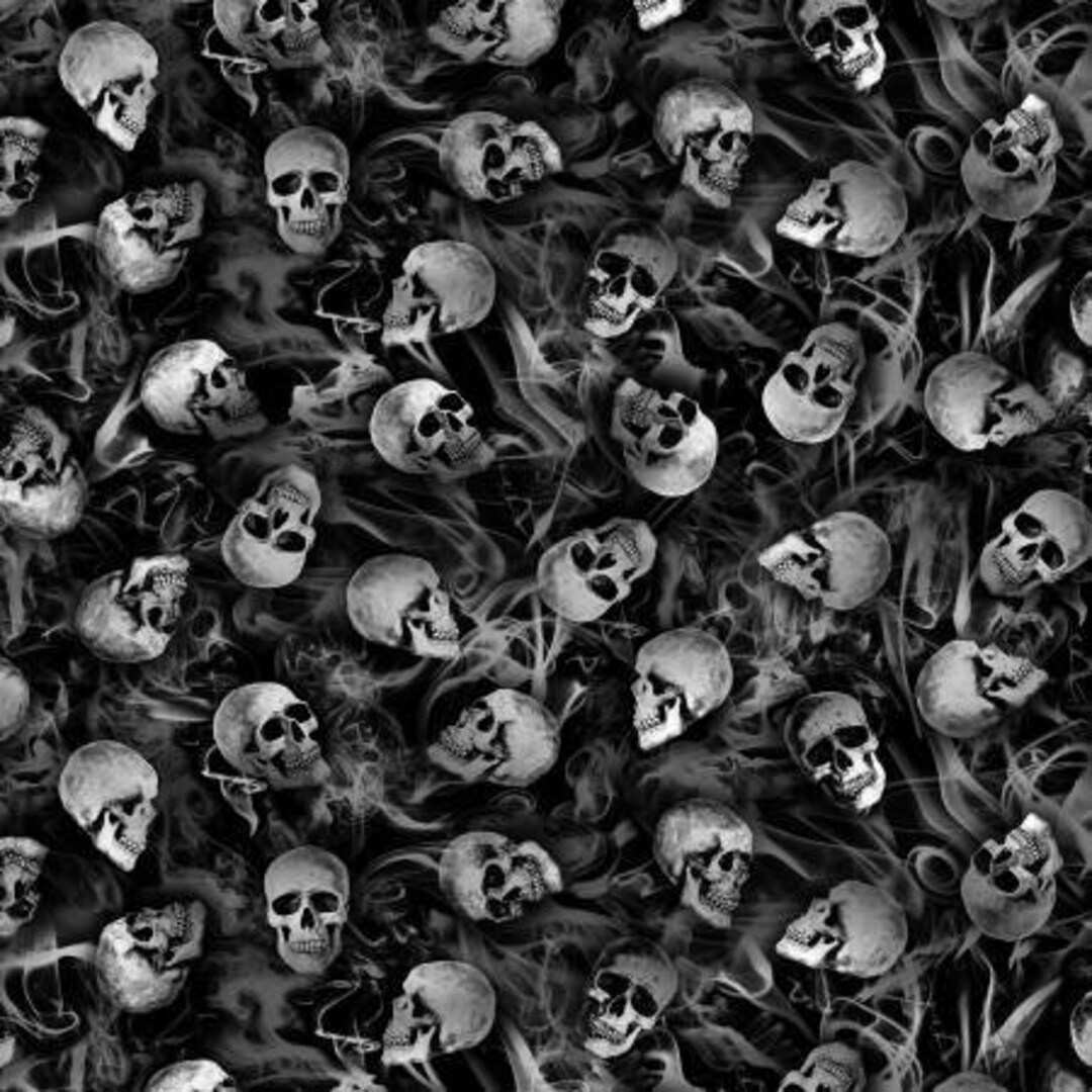 Wicked CD8642 Black Tossed Skulls and Smoke for Timeless Treasures - Etsy