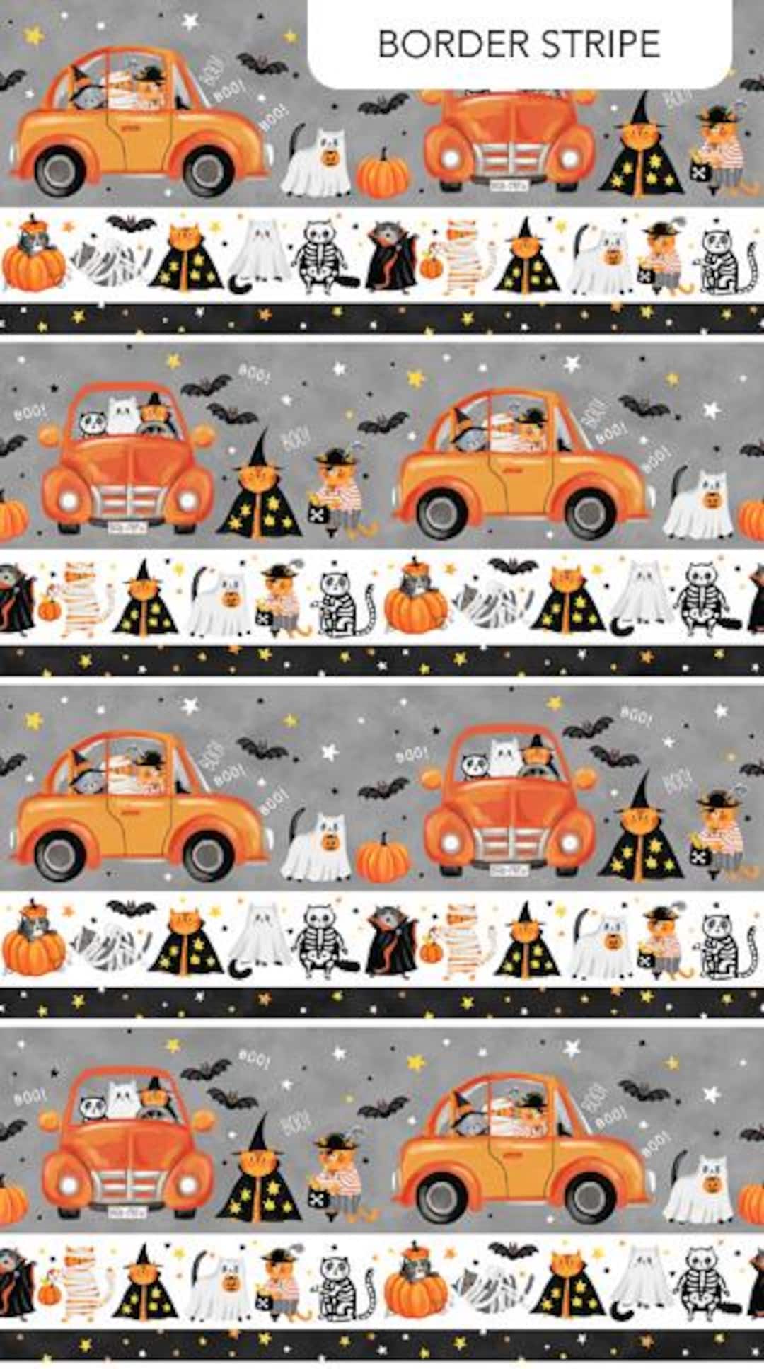 The Boo Crew 28205-94 Gray Multi Border Stripe for Northcott - Etsy