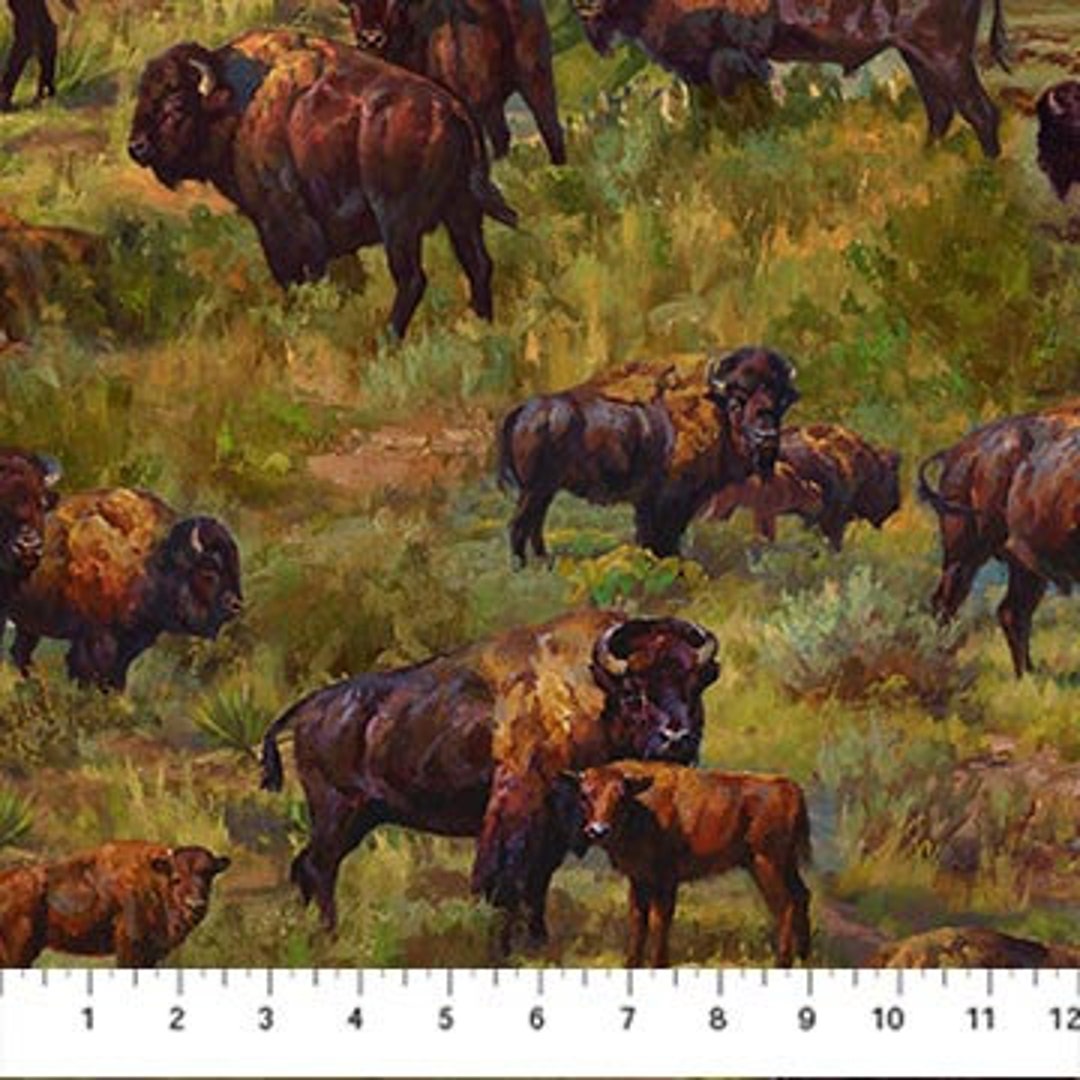 Home on the Range DP25552-78 Green Multi Buffalo Scenic by Chad Poppleton for Northcott - Etsy