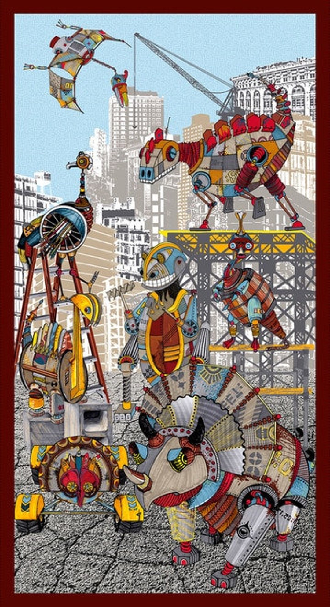 Dinopunk 1265P-90 Gray Dino Punk Panel by June Erica Vess for Blank - Etsy