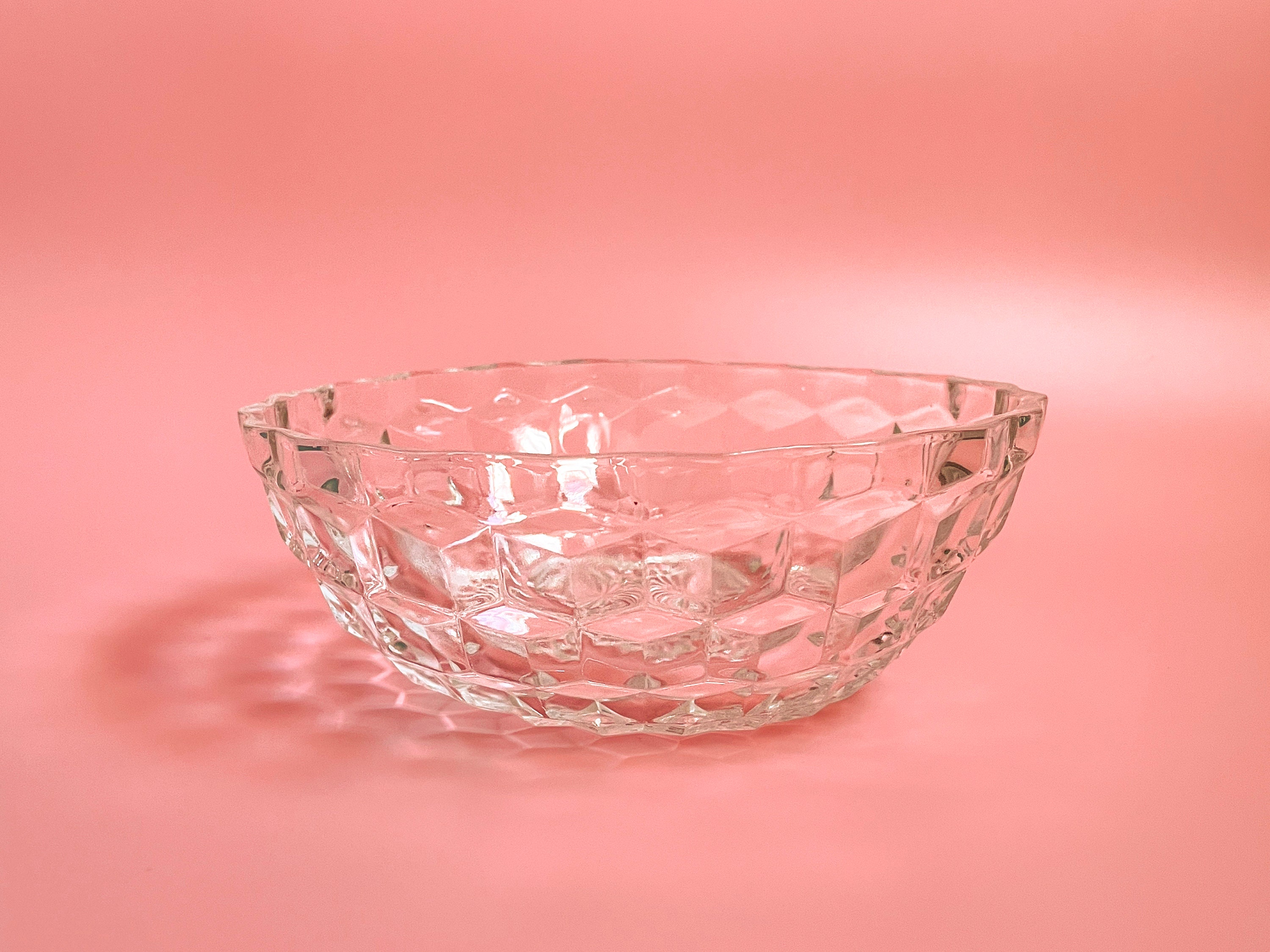 Geometric Cubist Pattern Glass Serving Bowl, Vintage, Jeannette Cube ...