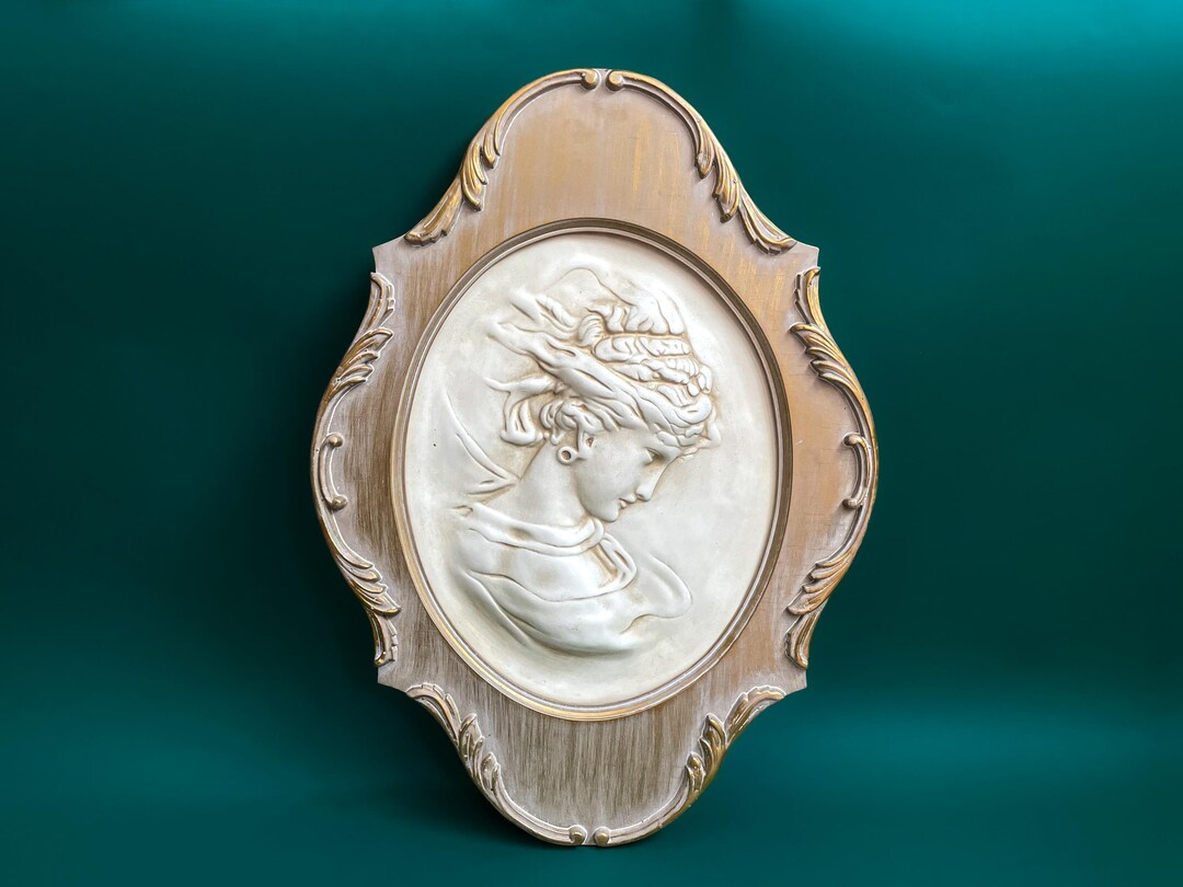 Victorian Cameo Portrait of Young Girl, Chalkware Wall Plaque ...