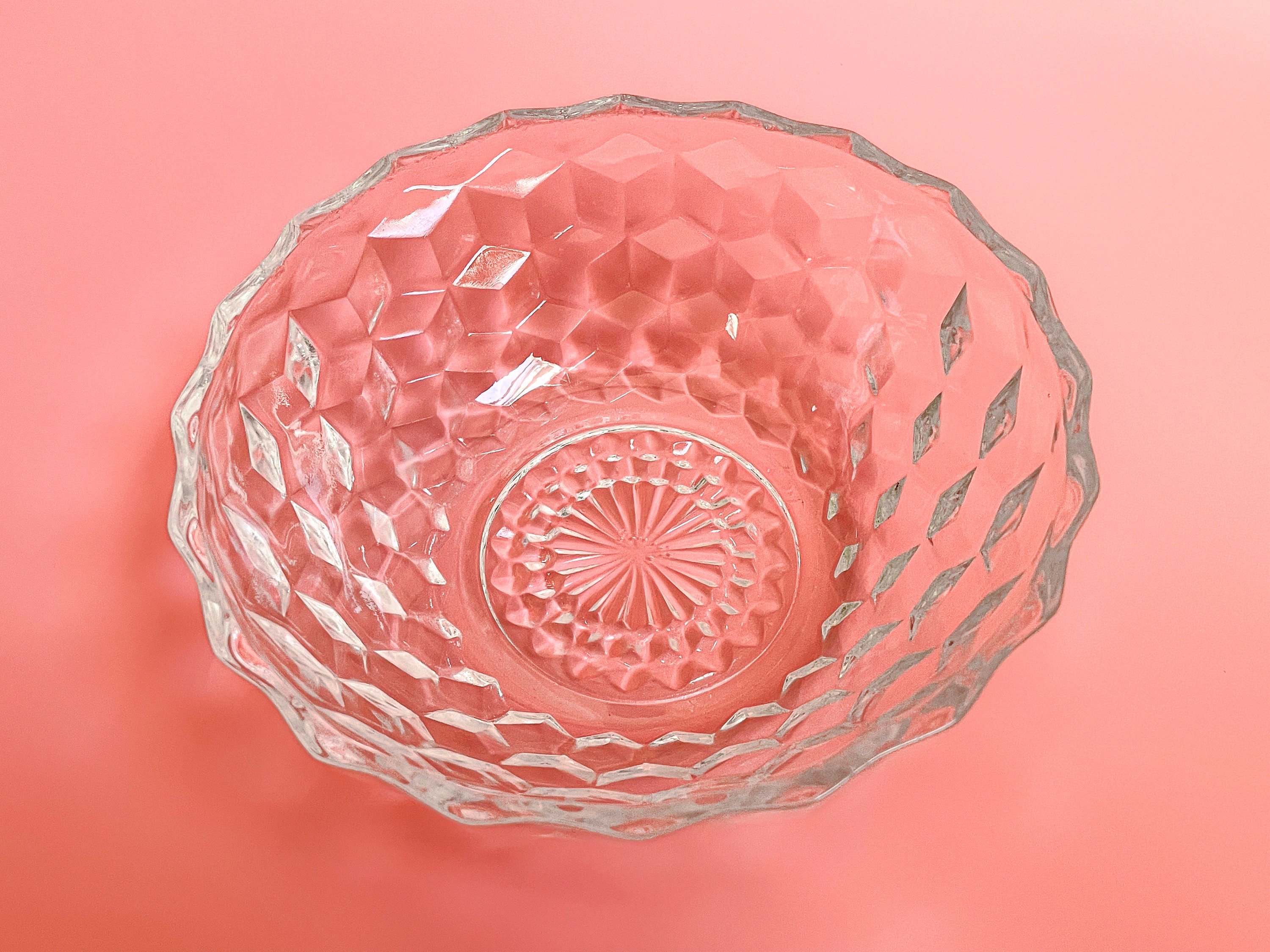 Geometric Cubist Pattern Glass Serving Bowl, Vintage, Jeannette Cube ...