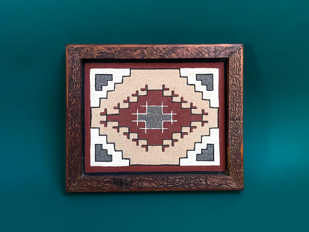 Navajo/indigenous Sand Art Painting With Dark Wood Frame - Etsy
