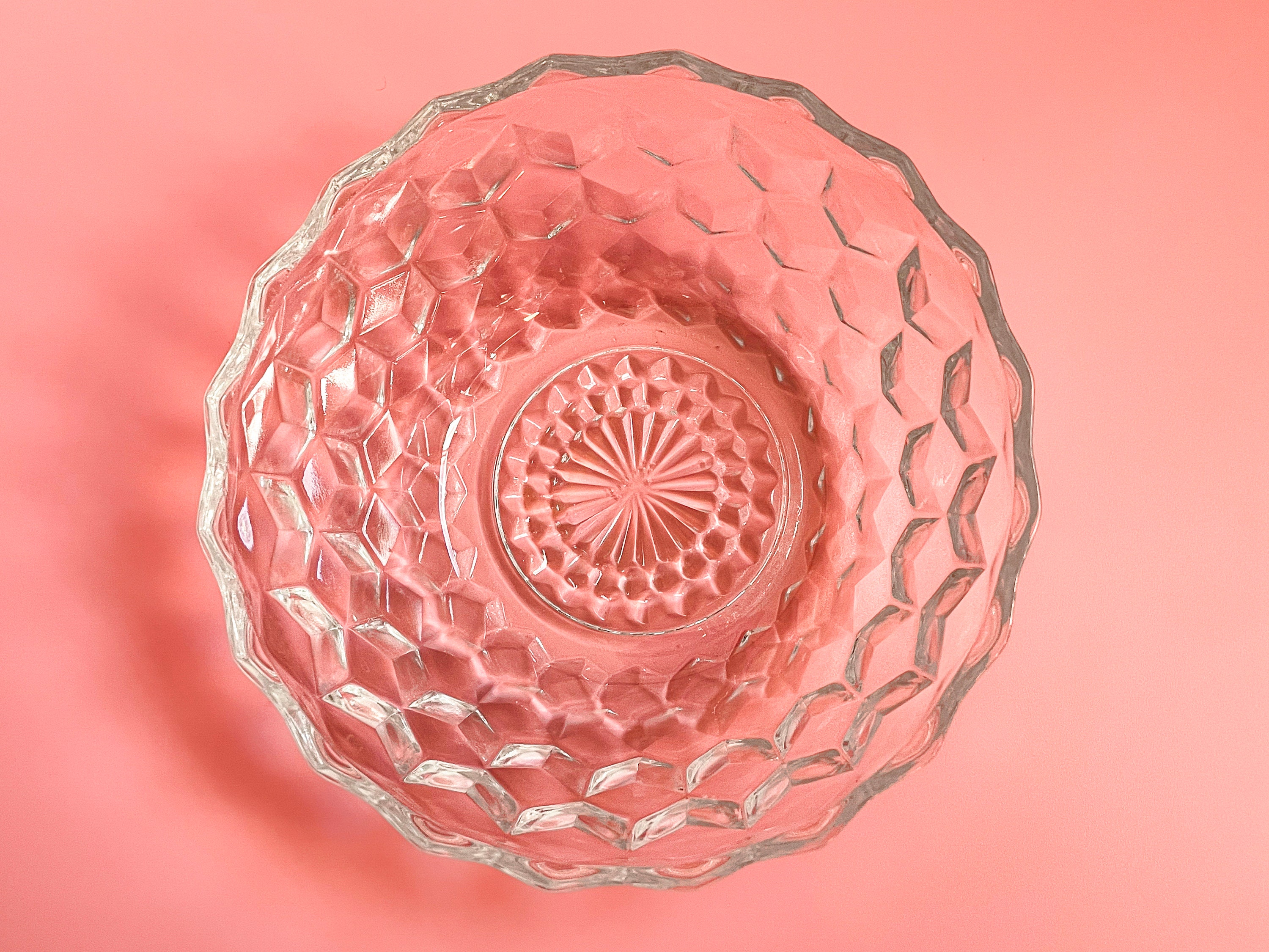 Geometric Cubist Pattern Glass Serving Bowl, Vintage, Jeannette Cube ...