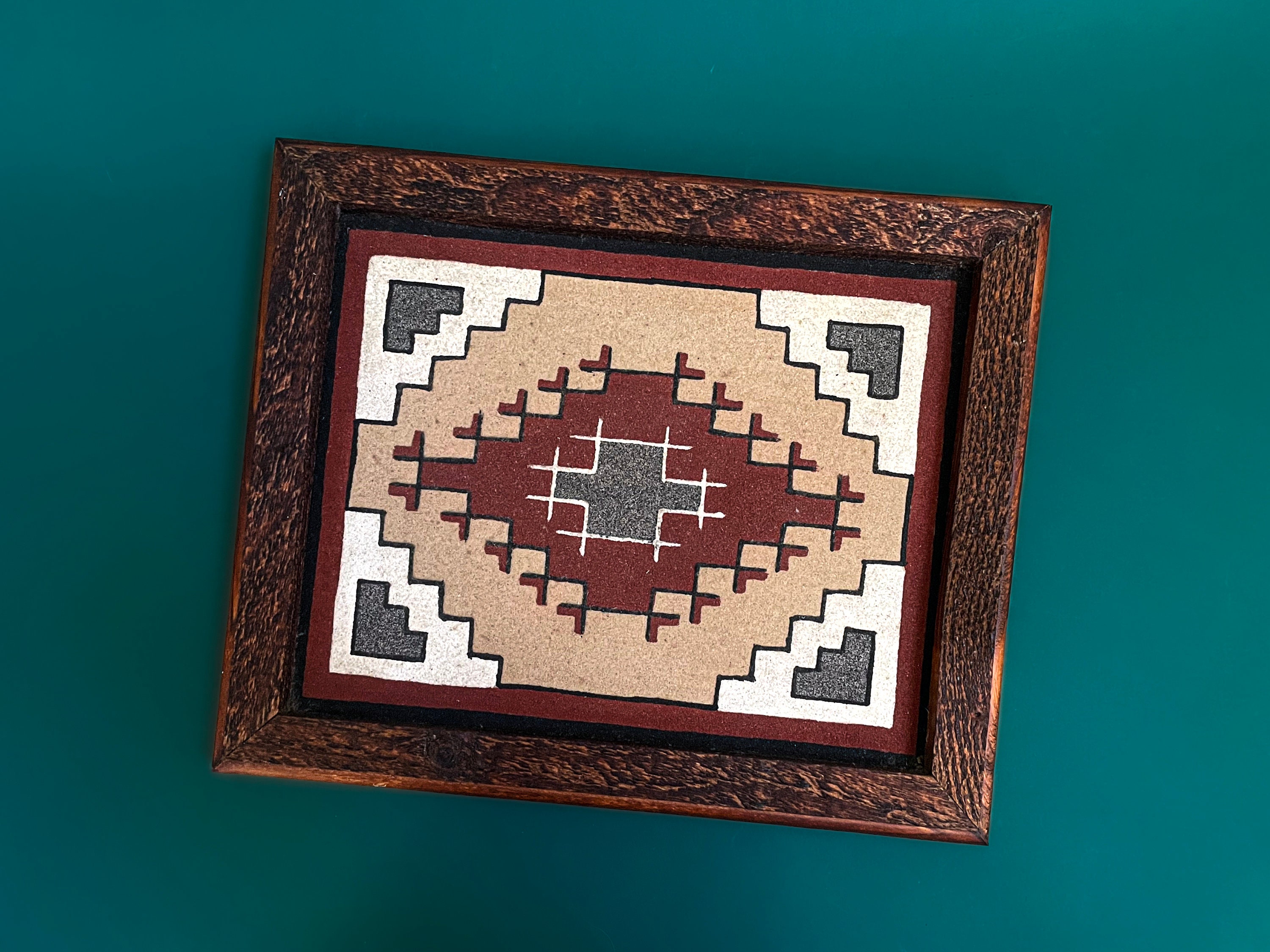 Navajo/indigenous Sand Art Painting With Dark Wood Frame - Etsy