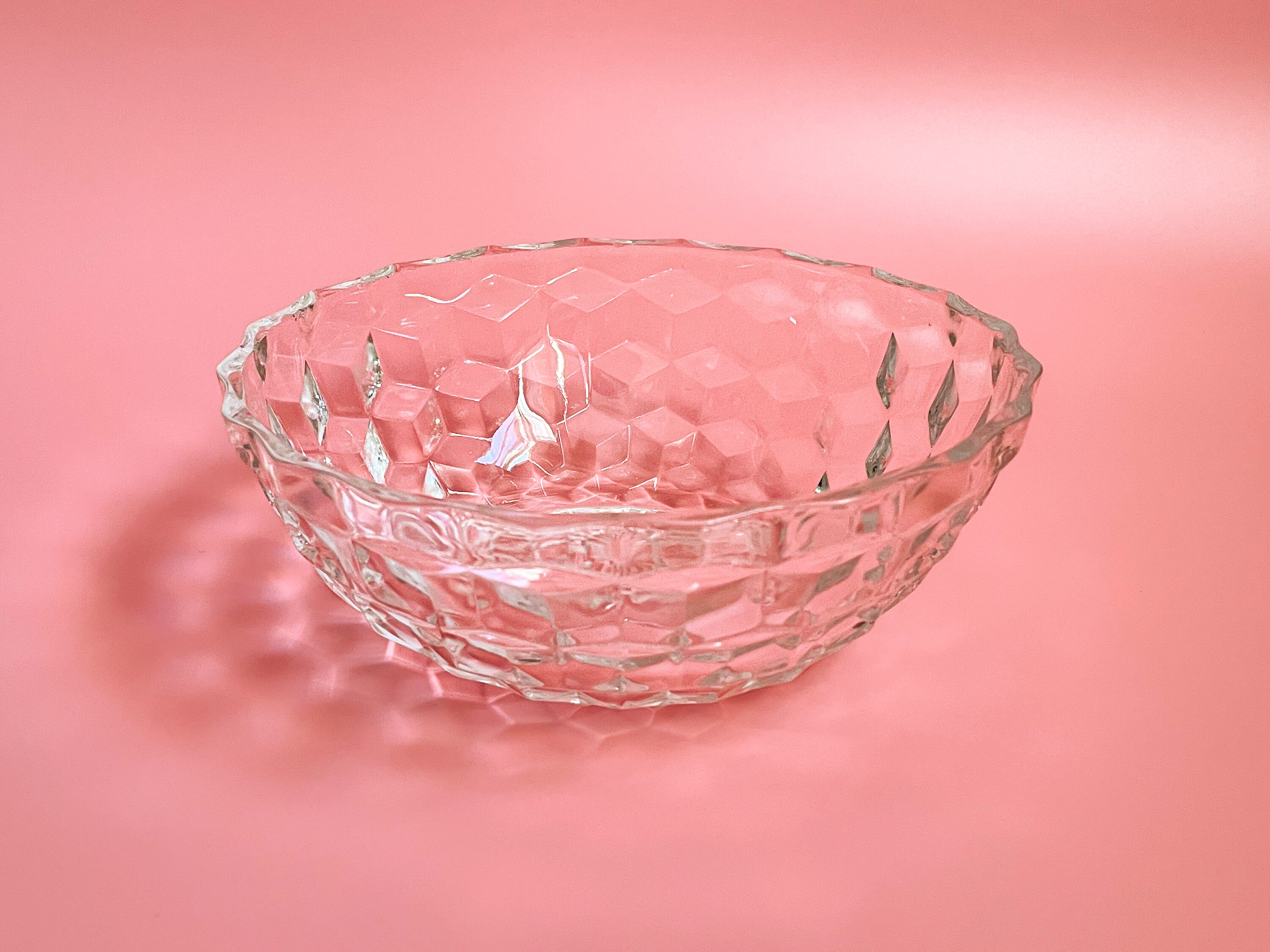 Geometric Cubist Pattern Glass Serving Bowl, Vintage, Jeannette Cube ...