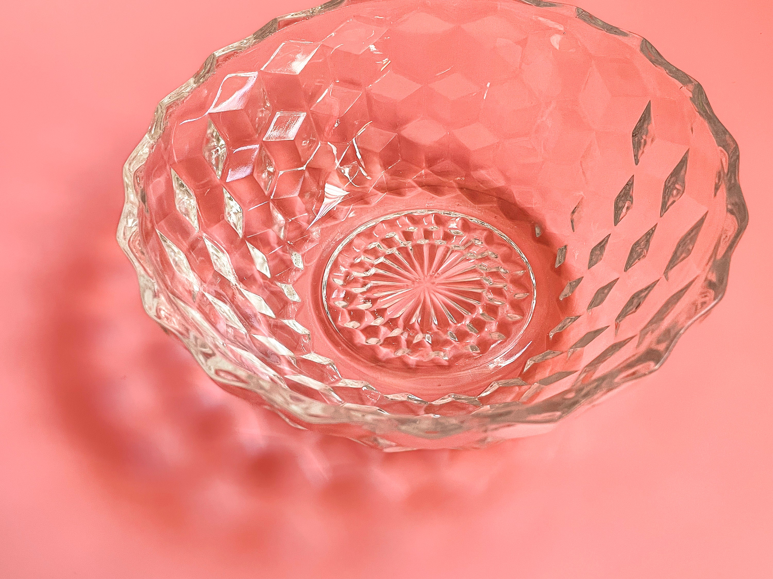 Geometric Cubist Pattern Glass Serving Bowl, Vintage, Jeannette Cube ...