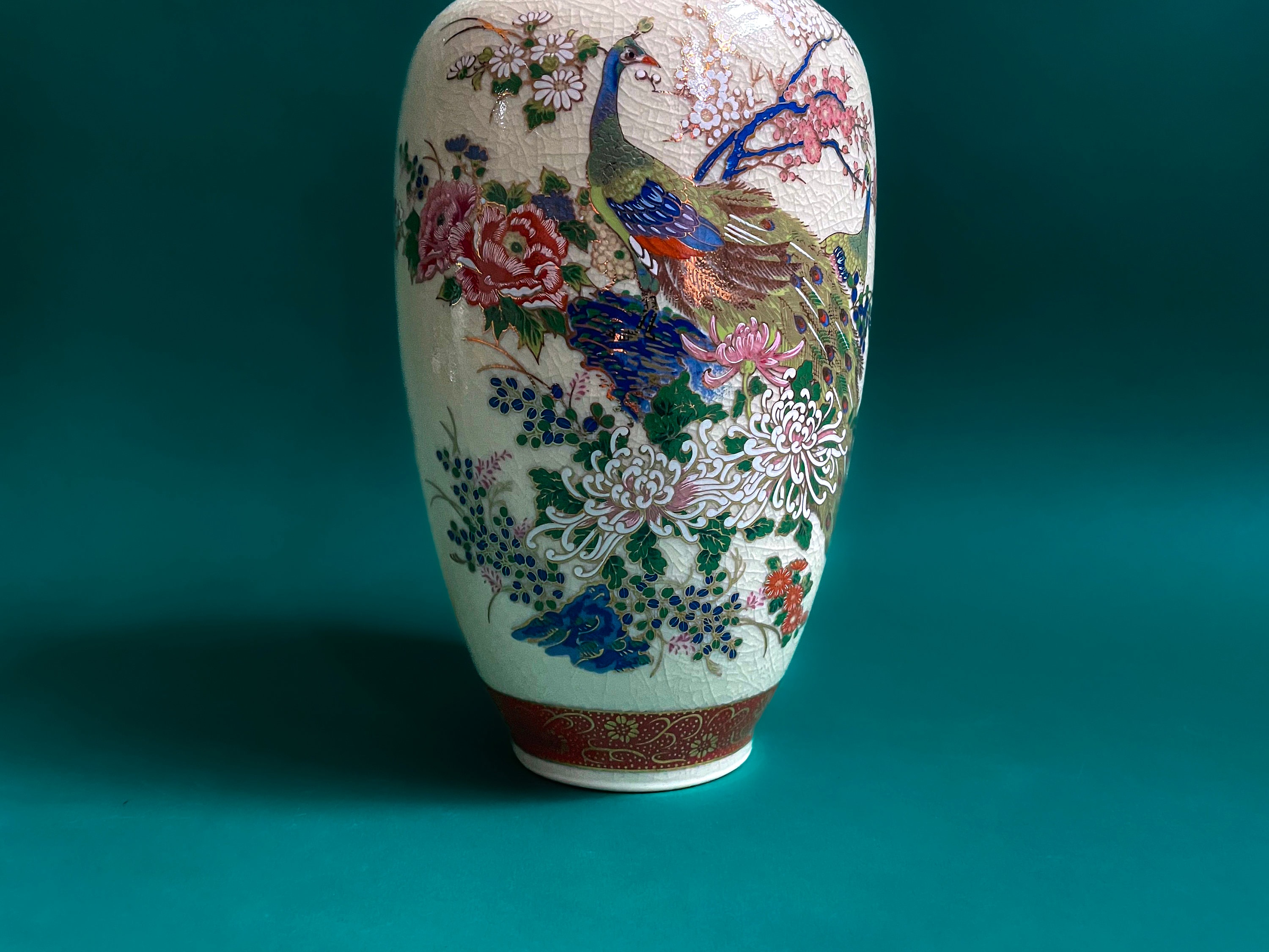 Japanese Peacock Ceramic Vase With Gilded Trim, Satsuma, 10 Tall - Etsy