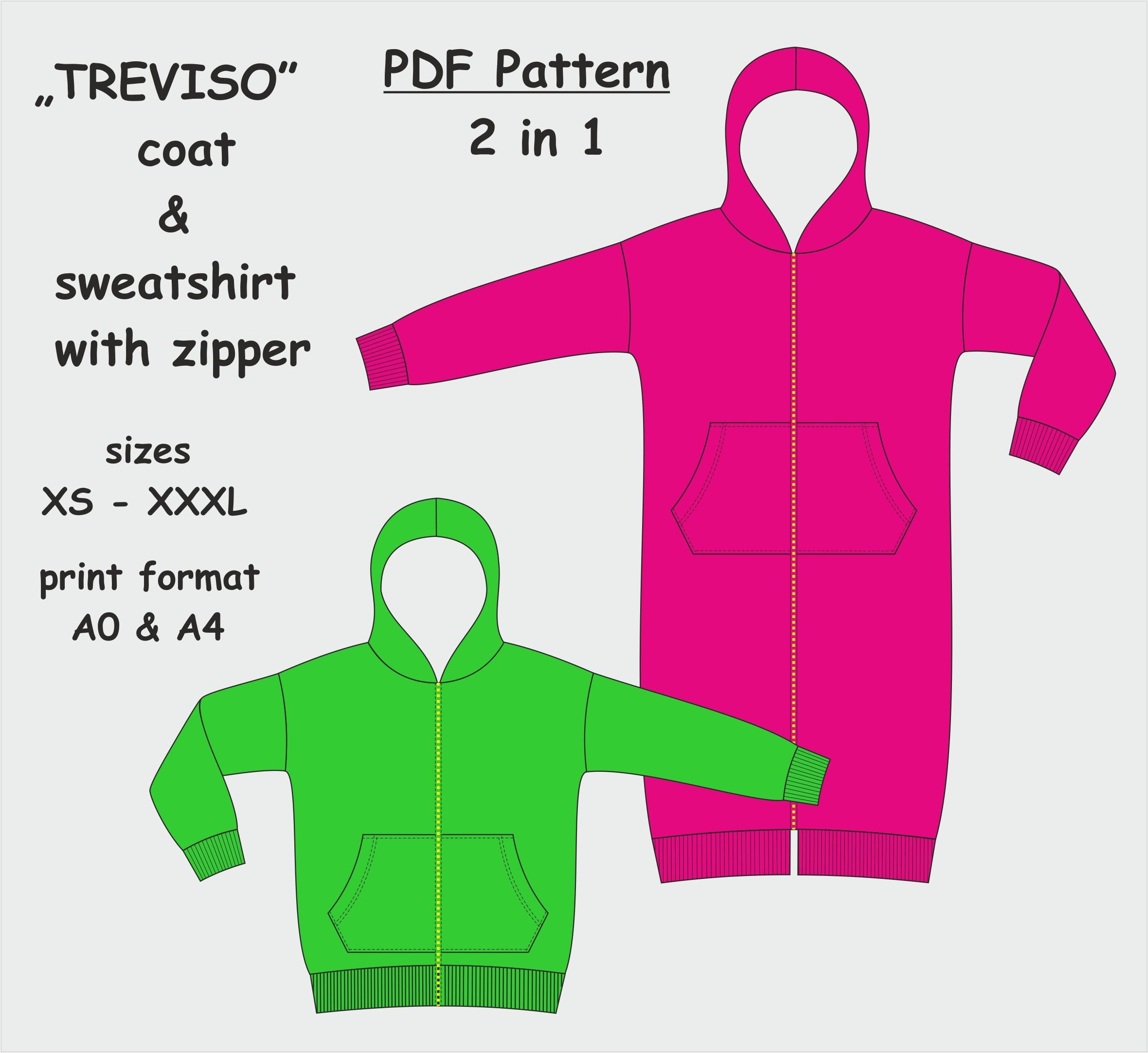 Coat Pattern With Zipper, Sewing Patterns, PDF Sewing Pattern, PDF ...