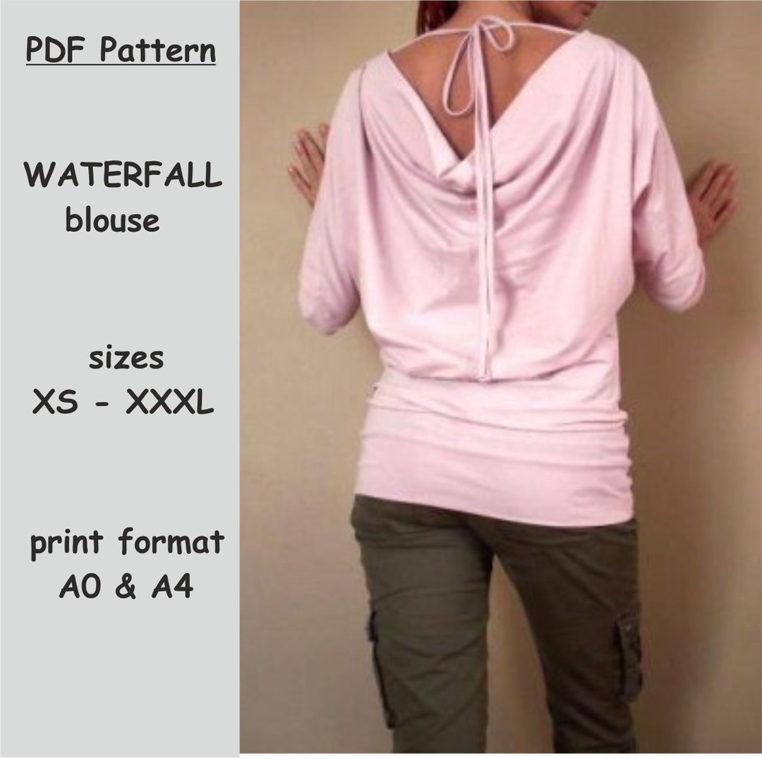 Womens Tie Back Blouse Pattern, Waterfall Blouse Pattern, PDF Blouse ...