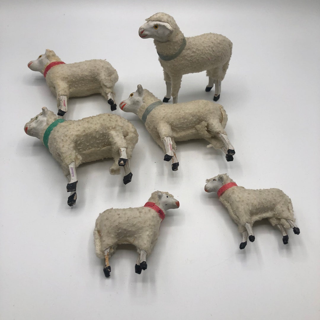 Antique German Putz Wooly Sheep Set of 6 - Etsy