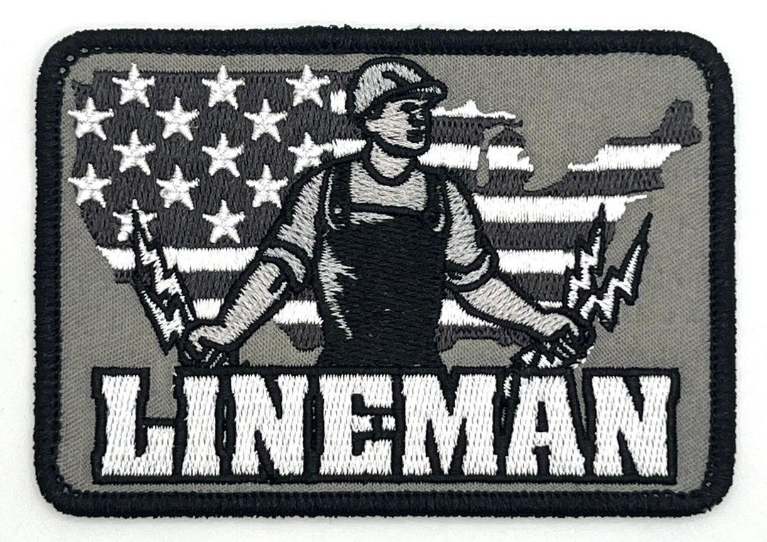 Lineman Line Electric Worker Patriotic American Flag Iron on Sew on ...