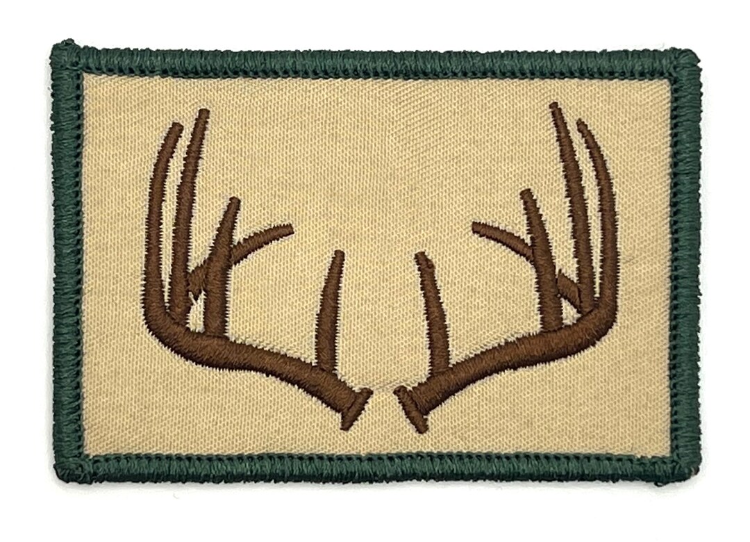 Deer Hunter Antlers Tan Hunting Gun Patch Cap Hat Iron on Vintage Retro ...