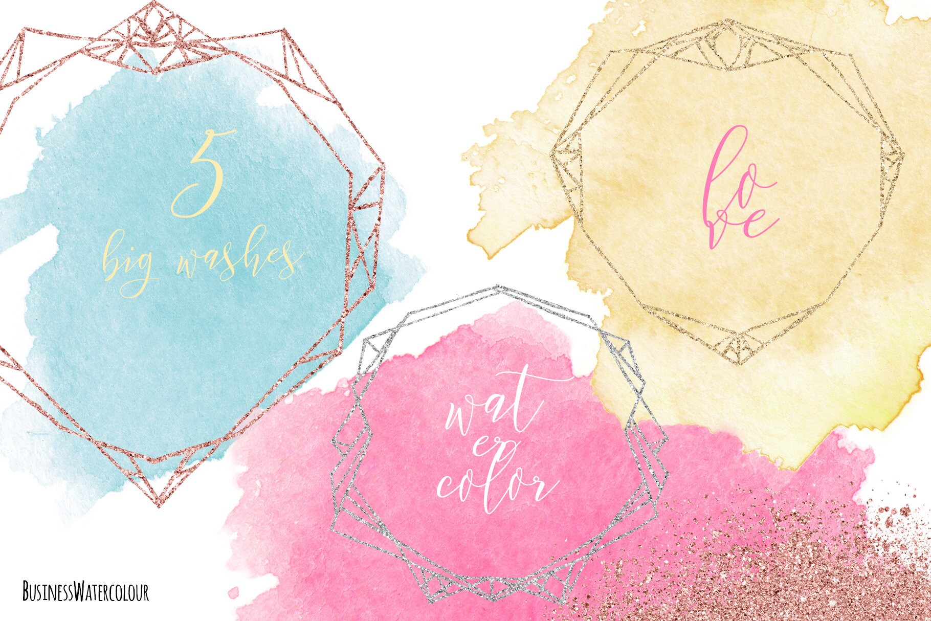 Geometric Polygonal Frames Glitter Gold Silver Rose Art Deco Metallic ...