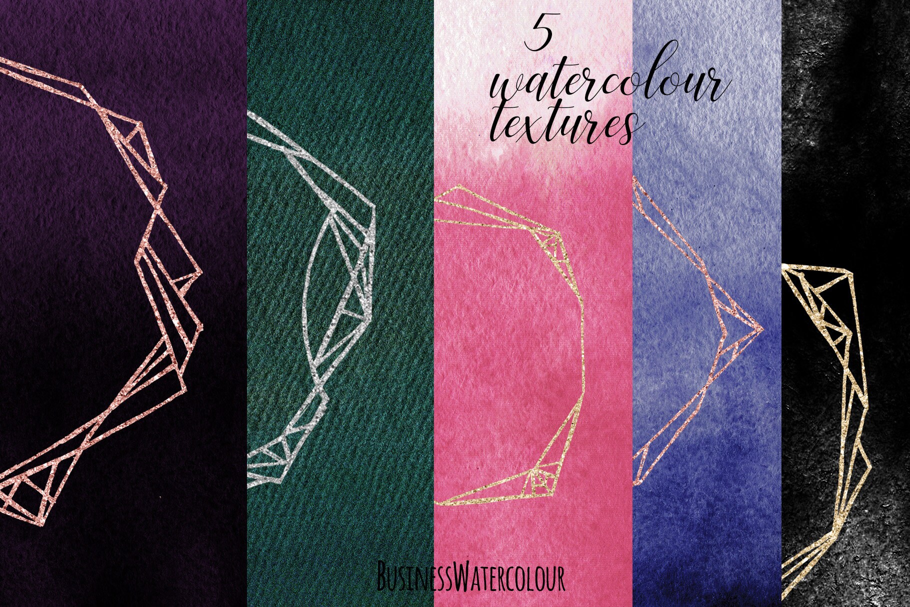 Geometric Polygonal Frames Glitter Gold Silver Rose Art Deco Metallic ...