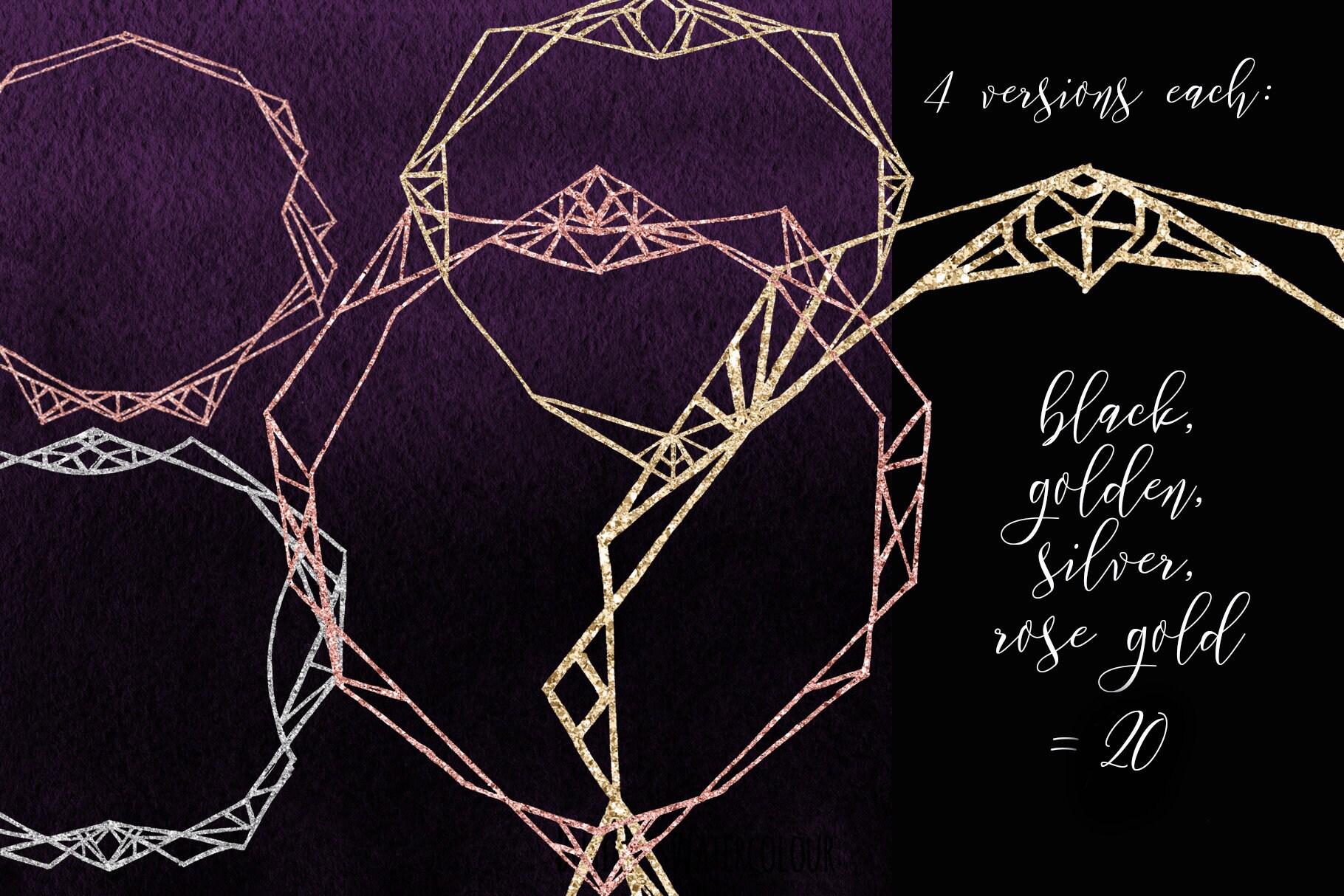 Geometric Polygonal Frames Glitter Gold Silver Rose Art Deco Metallic ...