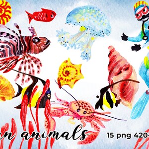 Commercial Use Ocean Animals Clip Art Diver Crab Jellyfish Fish Clipart ...
