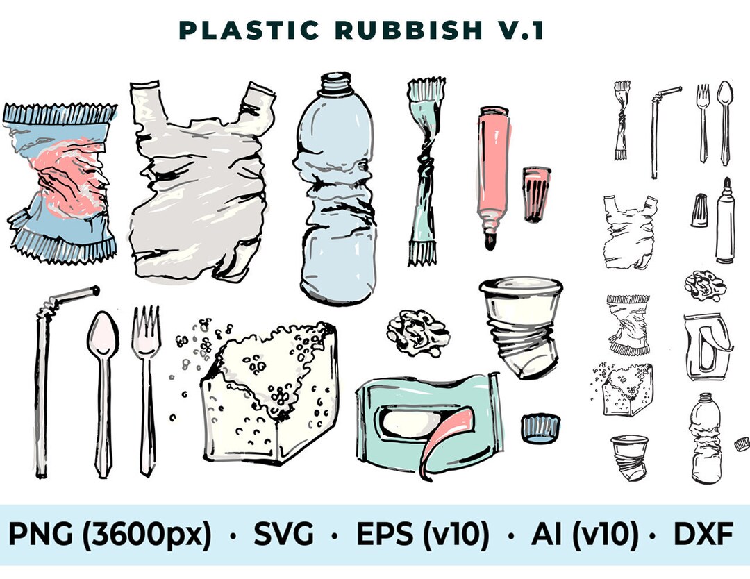 Litter SVG, Cricut EPS, Dxf, Ai, PNG, Plastic Rubbish Clipart ...