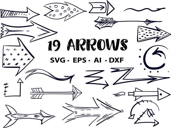 Free Commercial Use Arrows Set Svg Bundle Clipart Hand Drawn Doodles ...