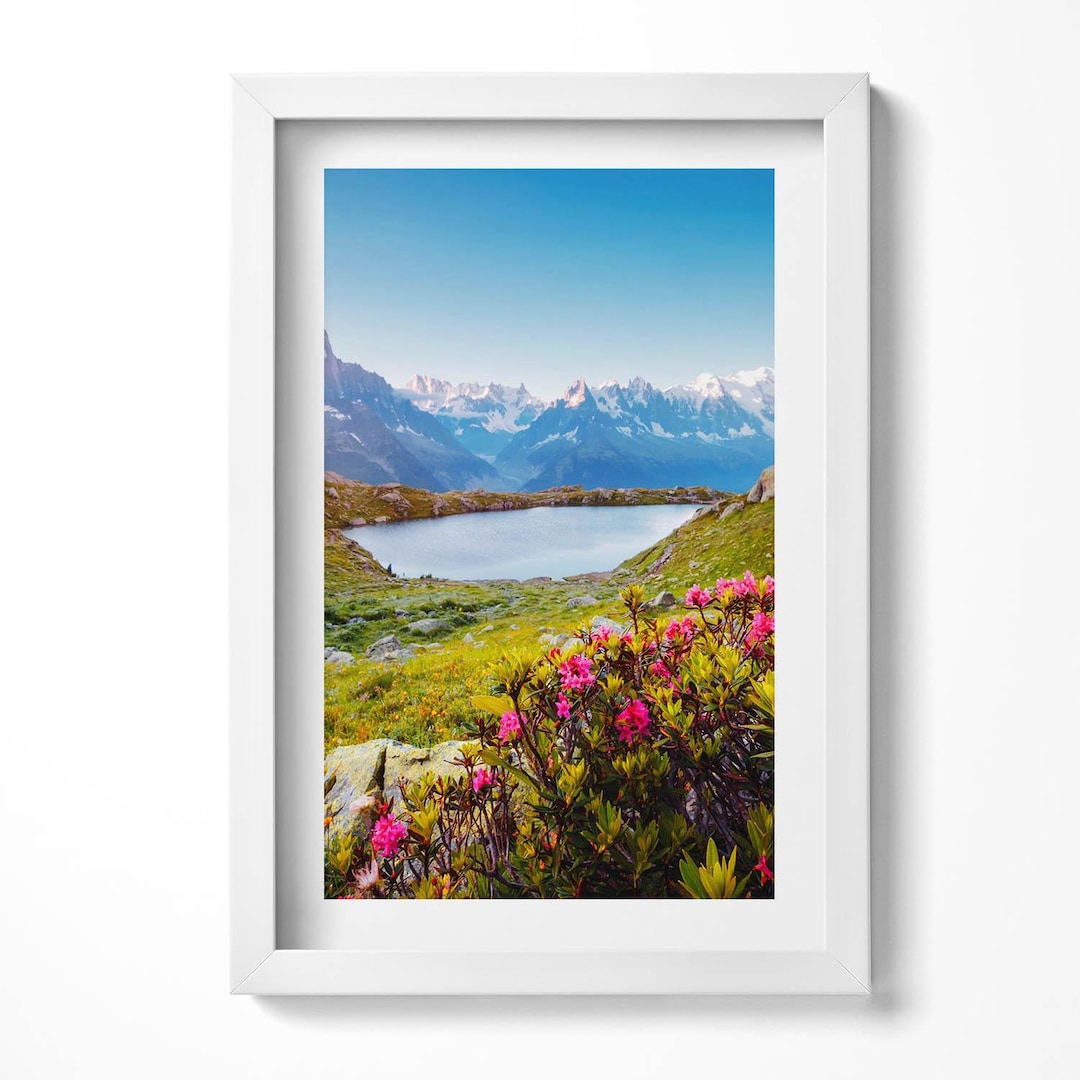 Mont Blanc Glacier in Chamonix Painting in Frame, Landscape Wall Art in ...